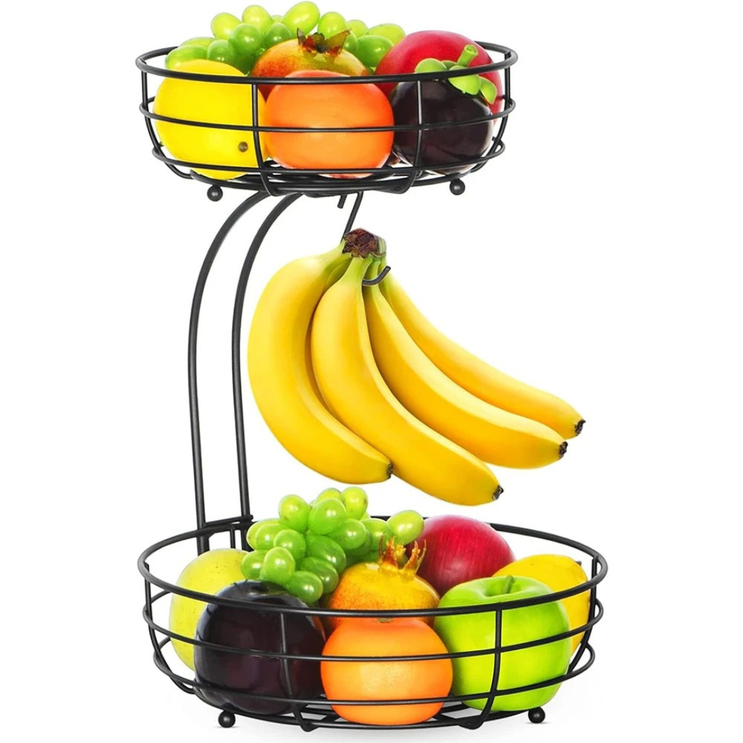Fruteira de 2 Camadas com Suporte para Bananas - Organizador de Ferro ...